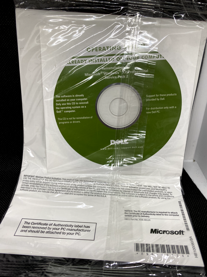 WINDOWS XP PROFESSIONAL SP.2 2002 Software CD DELL Computer Laptop ...