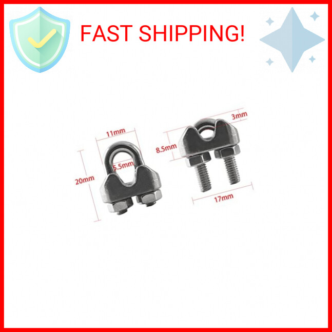 Q H B W] 20PCS 1/8Inch M3 Stainless Steel Wire Rope Cable Clip Clamp M3 ...