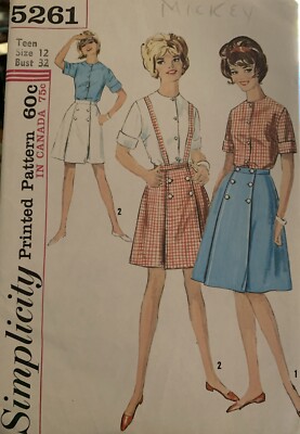 Simplicity 1963 Sewing Pattern 5261 Blouse Skirt Teen Size 12 Bust 32 ...