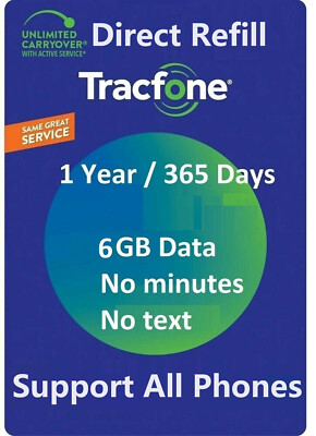 TracFone Service 1 Year/365 Days + 6 GB,Digital Same/Next Day Refill ...