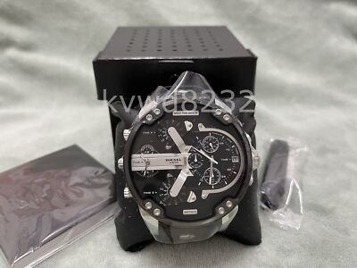 Diesel DZ7313 Black Leather Band Mr.Daddy Oversized Chronograph Men's ...