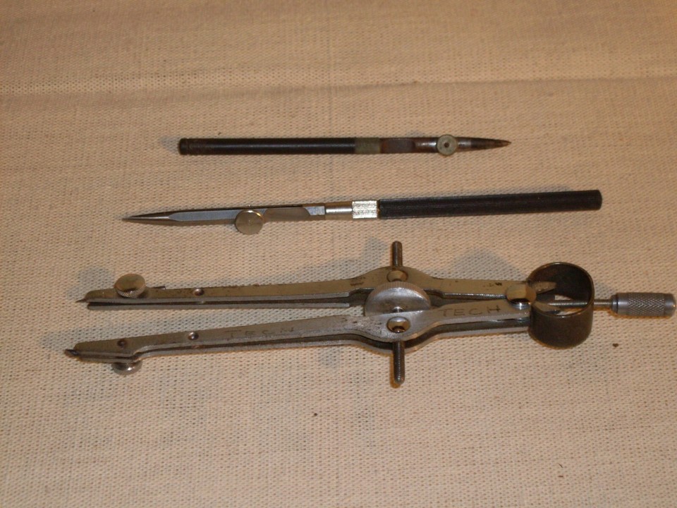 Vintage Drafting/drawing Tools. Vemco Red Dot Compass, and Tacro Ruling ...