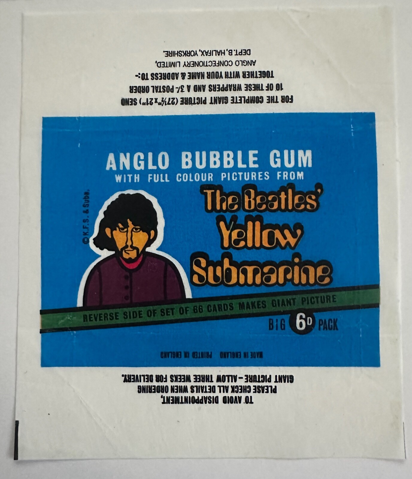 ORIGINAL 1968 YELLOW SUBMARINE ANGLO CONFECTIONERY GUM WRAPPERS ALL 4 ...