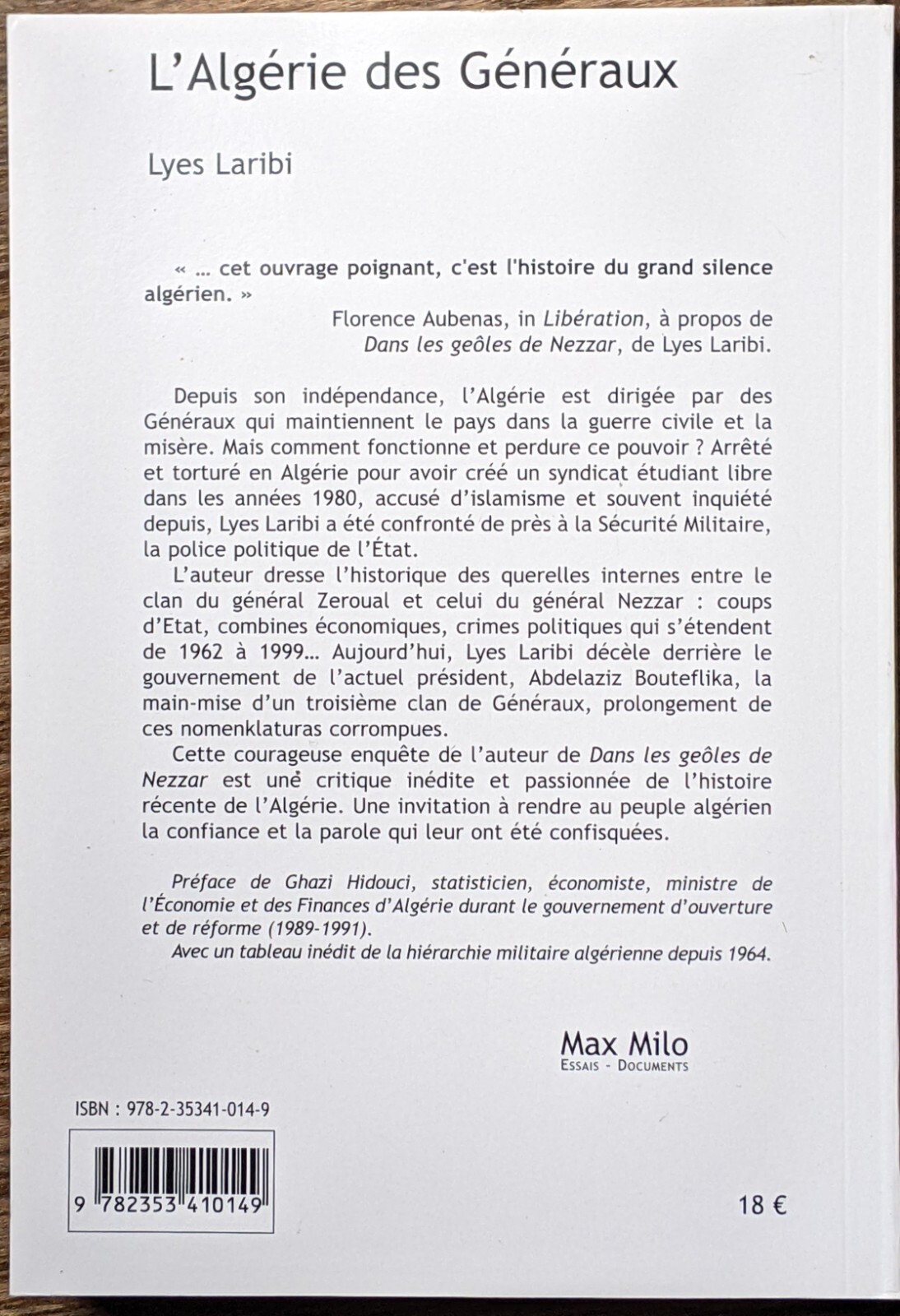 L'Algérie des généraux - Lyès Laribi - Max Milo - 2007 | eBay