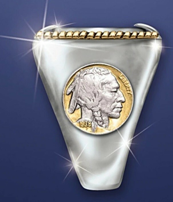 Buffalo Gold Silver Ring Coin Indian Retro Old USA 1937 U C Vintage ...