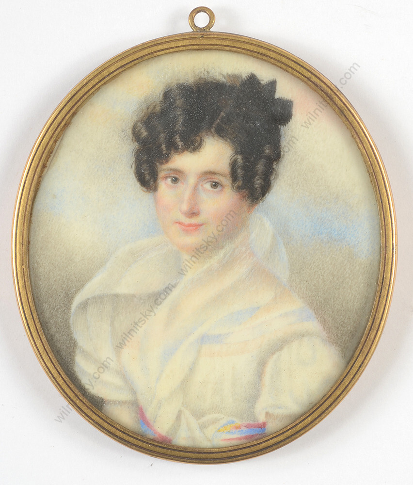 Rodolphe Bell (d.1849)-Attrib. "Lady in white", fine miniature, ca ...