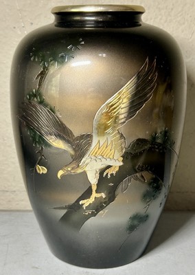Vintage Japanese Vase Mixed Metal Silver Gold Inlay Etched Hawk Bird 9. ...