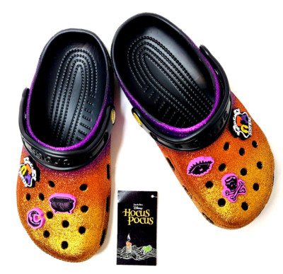 Disney Hocus Pocus Crocs Classic Womens Size 7 Clogs Sparkly w/Jibbitz ...