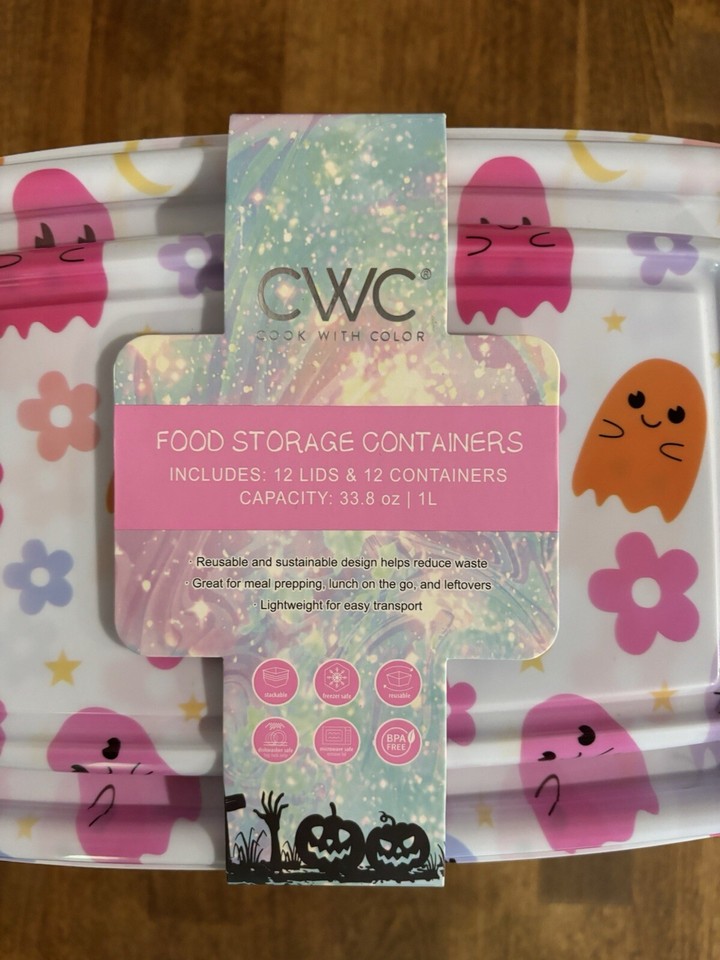 CWC Halloween Food Storage 33.8 oz. Containers & Lids with Ghosts Set ...