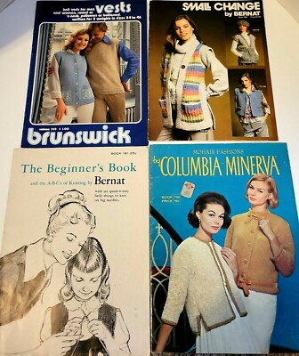 LOT of 4 Vintage Knitting Magazines Bernat Brunswick Minerva Vests ...