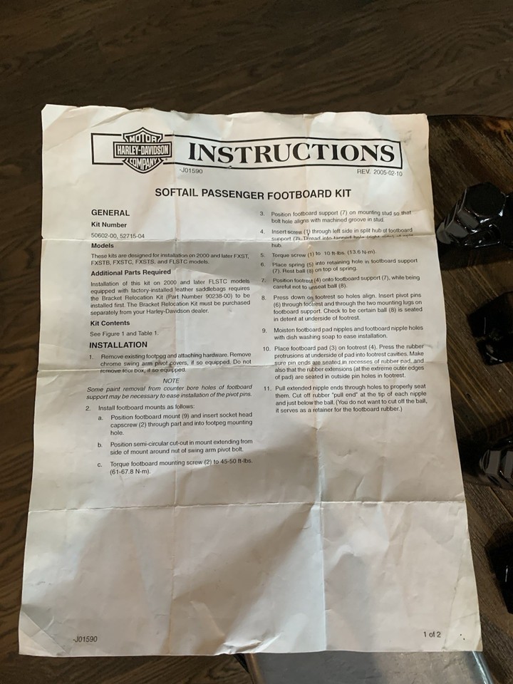 Harley Davison softail passenger footboard Kit OEM 50602-00 , 52715-04 ...