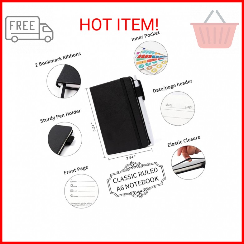 feela 3 Pack Pocket Notebook Journals with 3 Black Pens, A6 Mini Cute ...