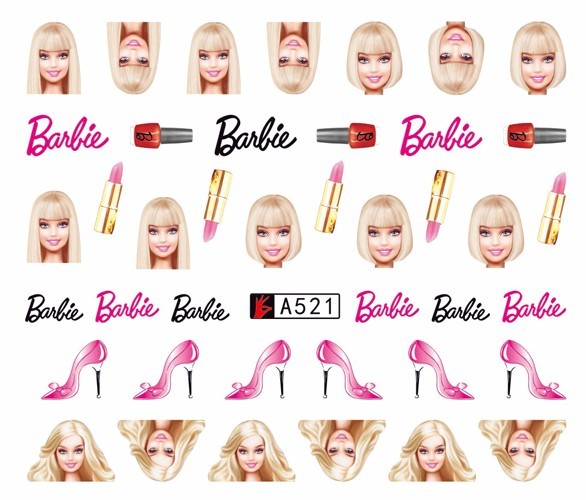 Nail Art Water Decals Stickers Transfers Barbie Doll Bows Hearts Neon ...