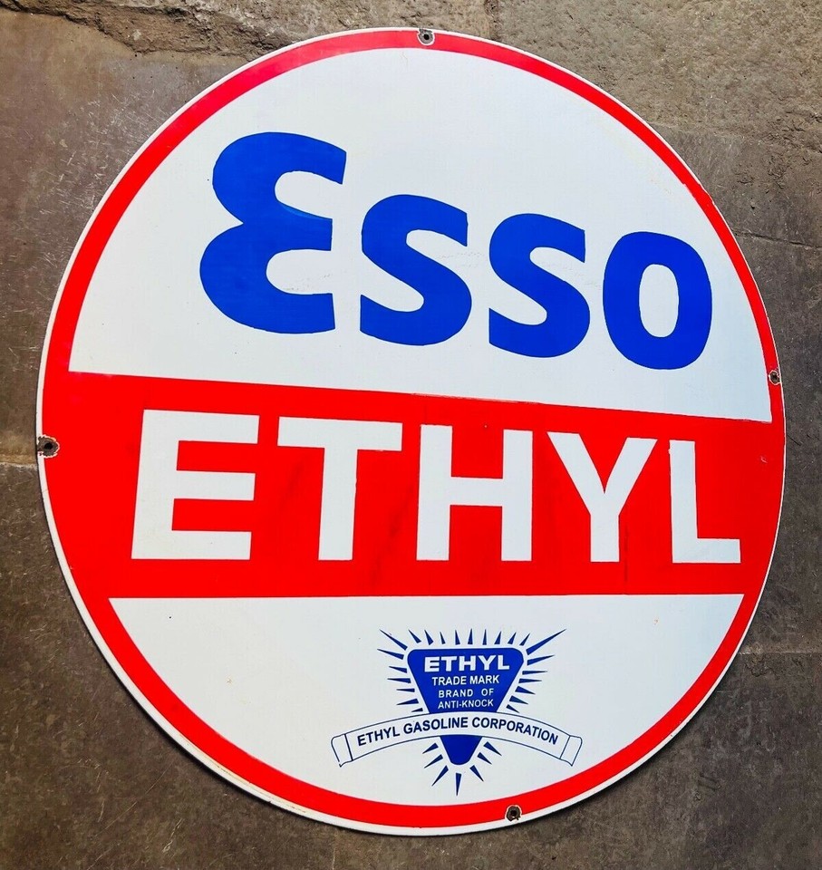 PORCELIAN ESSO ETHYL ENAMEL SIGN SIZE 30X30 INCHES DOUBLE SIDED | eBay