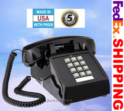 RETRO BLACK PUSH BUTTON CORDED BASIC DESK PHONE TELEPHONE VINTAGE STYLE ...