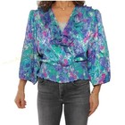 Womens Vintage Size Medium Blouse Blue Floral Puff Sleeves Ruffle SUSAN ...