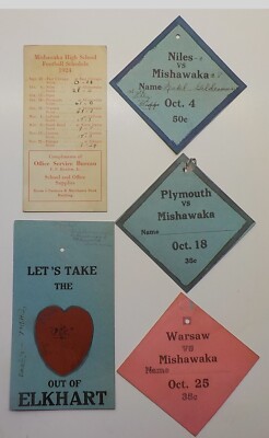 VINTAGE 1924 MISHAWAKA HIGH SCHOOL INDIANA FOOTBALL GAME TAGS/ SCHEDULE ...