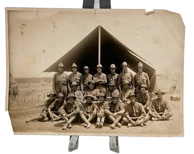 WW1 Era Photo U.S. Soldiers Standing Officers Sitting In Front Of Camp ...