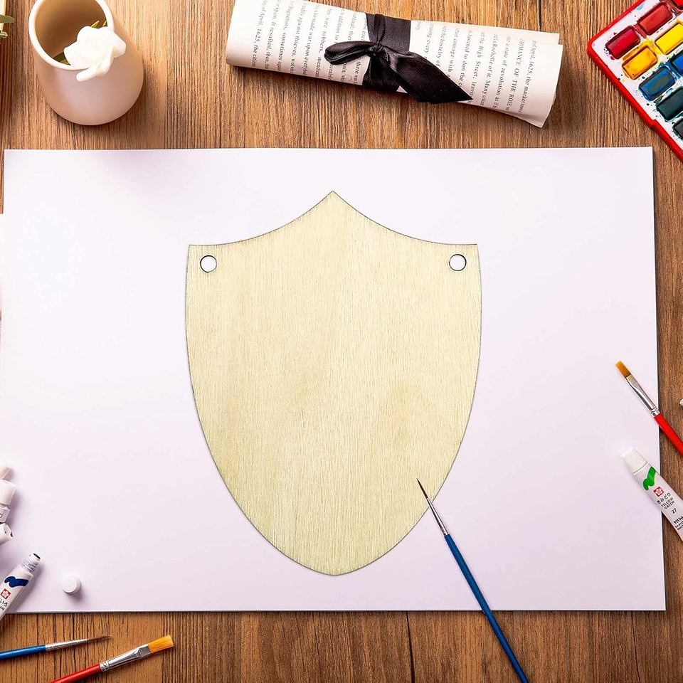 20Pcs Shield Wood DIY Crafts Cutouts Blank Wooden Shield Shaped Hanging ...