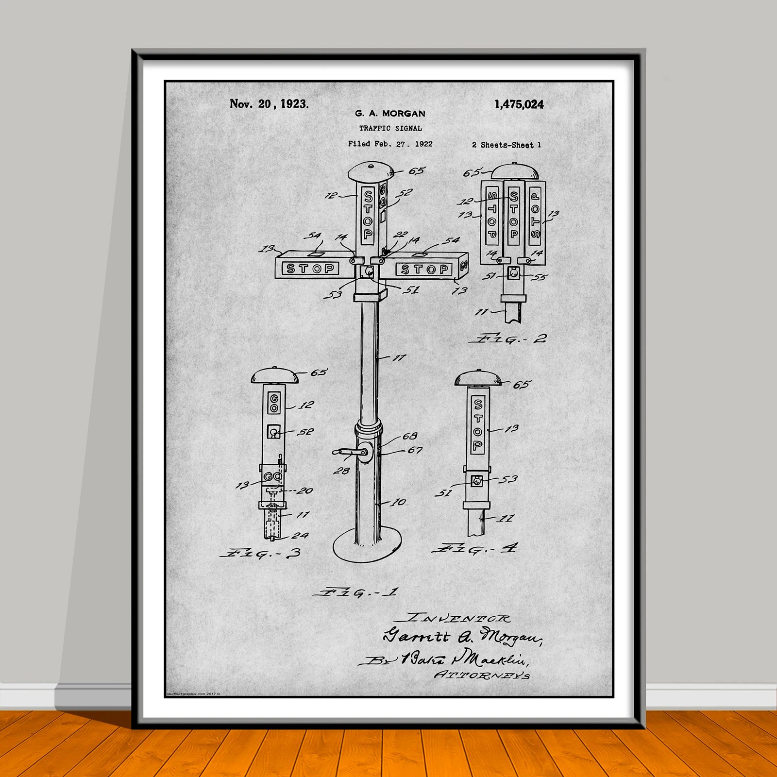 1922 G. A. Morgan First Traffic Signal Patent Print Art Poster | eBay