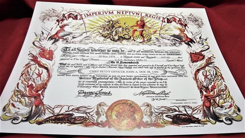 Shellback "Imperivm Neptvni Regis" 8.5X11 replacement certificate US ...