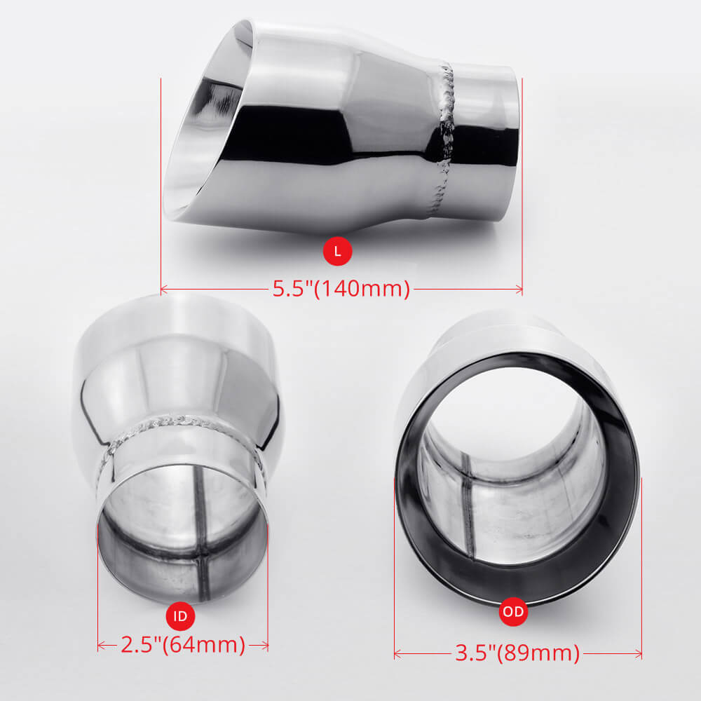 2.5" Inlet 304 Stainless Steel 3.5" Outlet Slanted Round Exhaust Tip ...