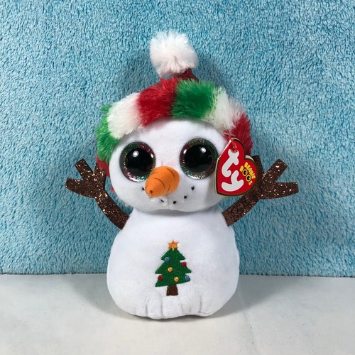TY Beanie Boos 2022 Misty White Holiday Snowman 6" Soft Plush Glitter ...