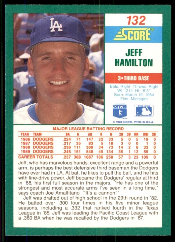 1990 Score Jeff Hamilton Baseball Cards #132 | eBay