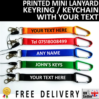 Personalised printed mini lanyard keyring keychain custom GIFT with ...