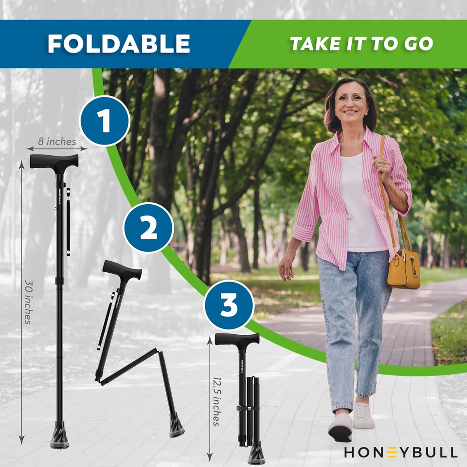 HoneyBull Walking Cane | Single Tip Canes for Men & Women, Foldable ...