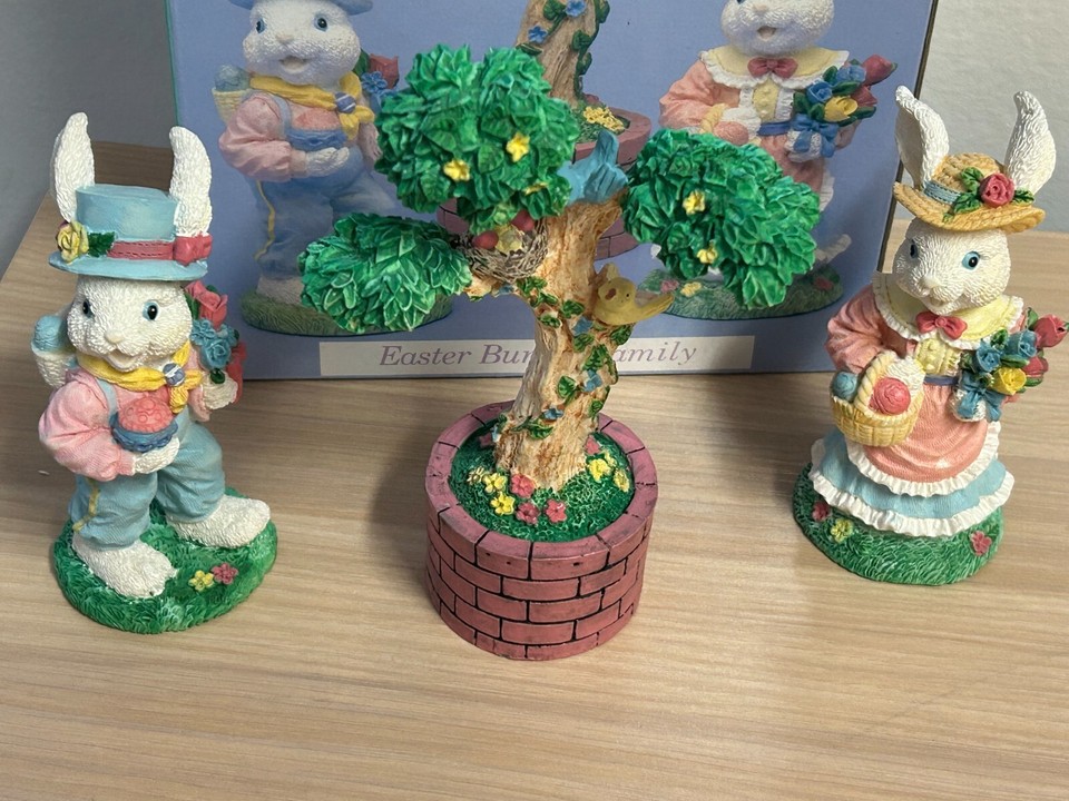 VTG 1994 Easter Jubilee Bunny Couple & Tree Resin Figurines Kmart | eBay