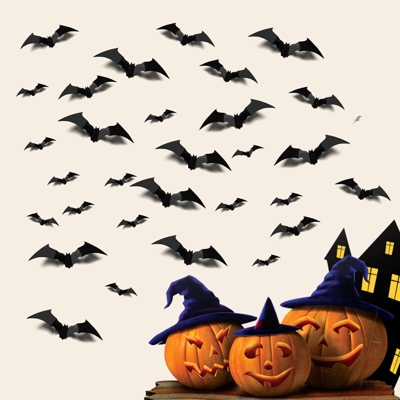 56pcs Halloween 3D Bats Decoration PVC Bat Wall Stickers for Home ...