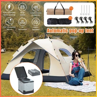 Camping Tent 3-4 Person Easy Pop Up Tent with 2 Doors Waterproof ...
