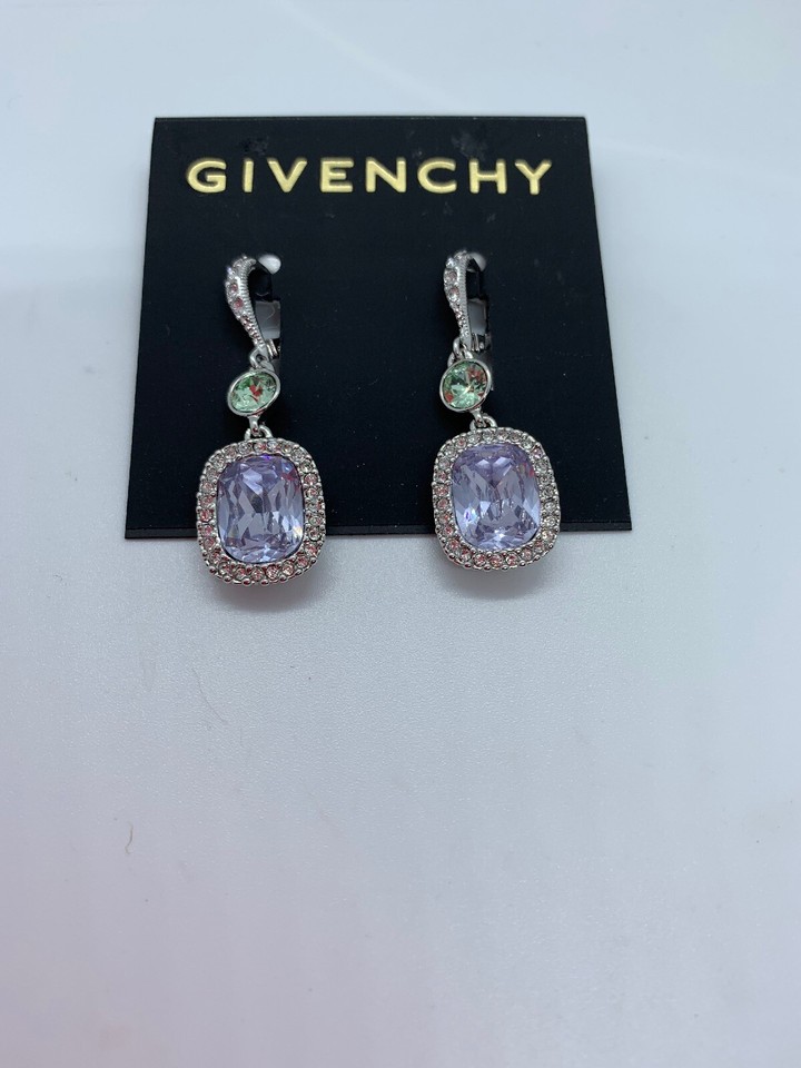 $45 Givenchy Silver Tone Light Lavender stone Drop Earrings A7a ...