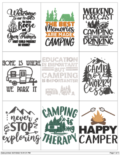 50+ CAMPING QUOTES COLLECTION EMBROIDERY MACHINE DESIGNS PES JEF HUS ...