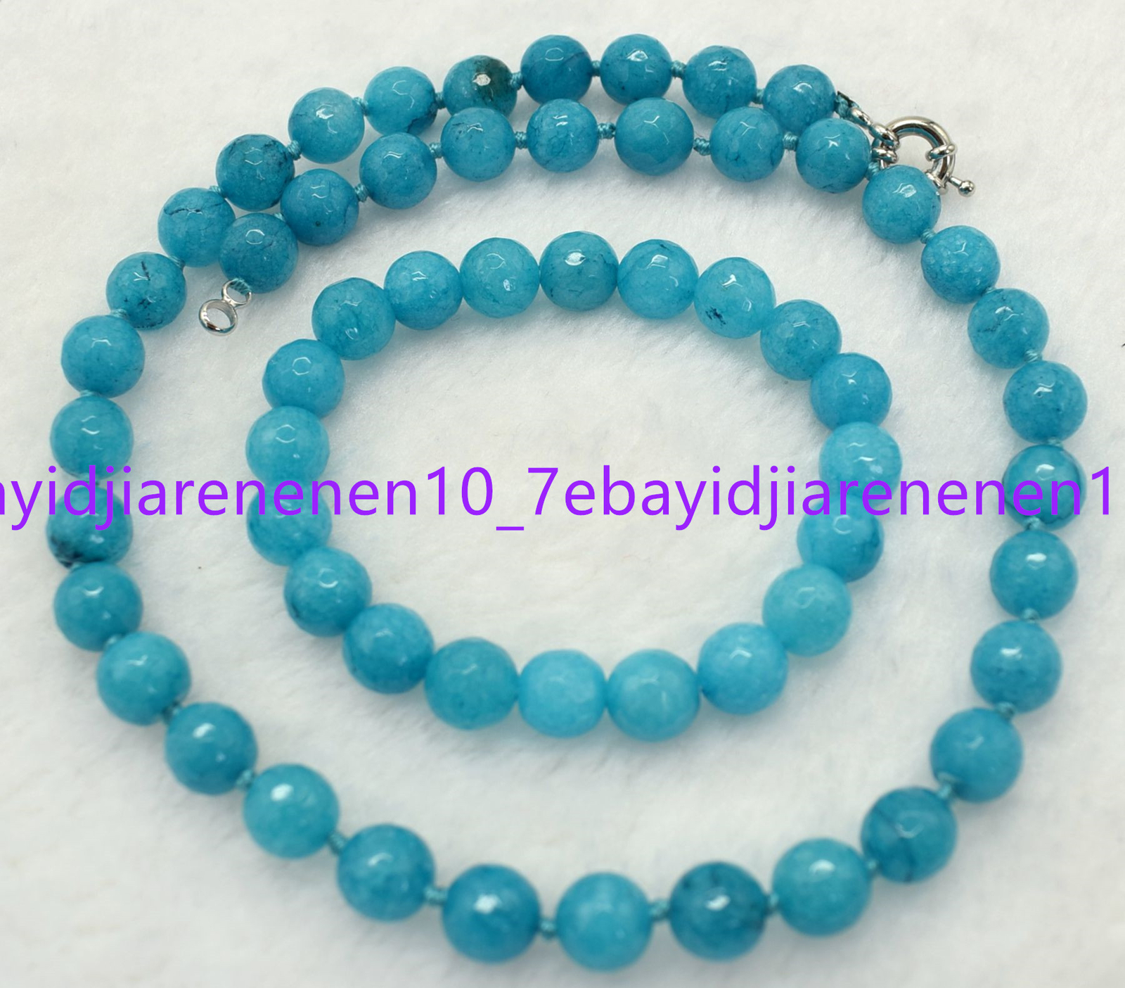 Natural 8/10/12mm Faceted Blue Aquamarine Gems Round Beads Necklace ...