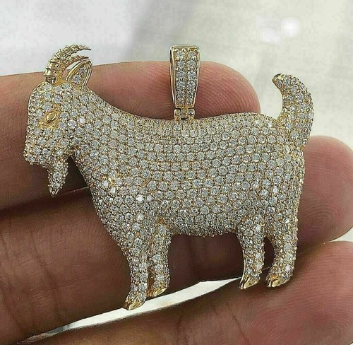 2.00Ct Round Cut Simulated Diamond Goat Pendant 14K Yellow Gold Plated ...