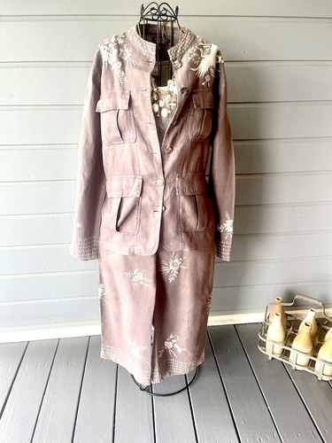 Johnny Was Workshop Oleander Embroidered Linen Safari Jacket & PANTS M ...