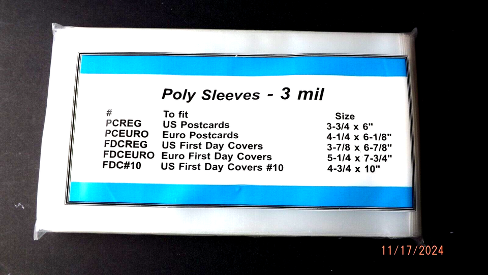 100 Poly Sleeves - US FDC's - 3 7/8 x 6 7/8 3 - Mil | eBay
