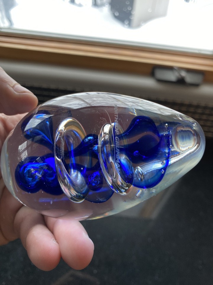 BEAUTIFUL Northrop Grumman Clear & Blue Art Glass Paperweight W ...