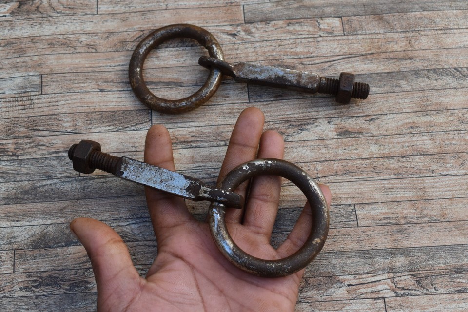 2pc Vtg Iron Handmade Horse Tie Hitching Post Ring Stable Harness Tool ...