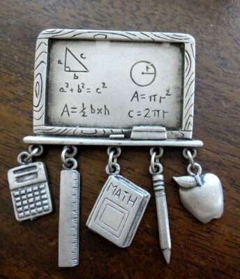 JJ Brooch Pin Math Teacher Chalkboard Calculator Apple Ruler Dangler ...