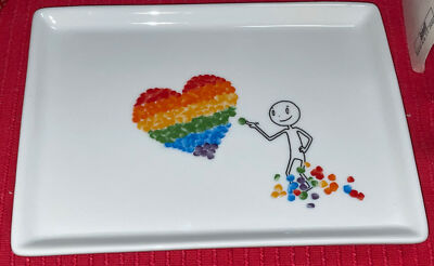 (1) CB2 OLIVER 2016 Rainbow Candy Heart Appetizer Plate Crate & Barrel ...