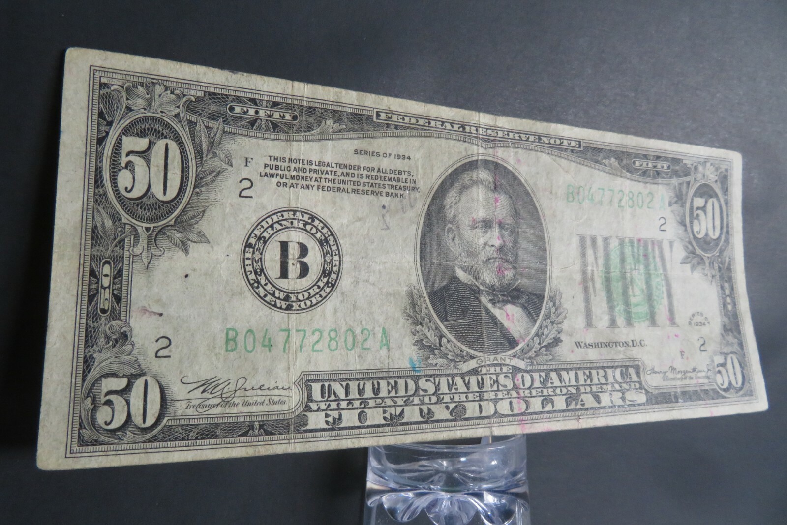 1934 FIFTY DOLLAR FEDERAL RESERVE NOTE Circulated RARE B 04772802 A ...