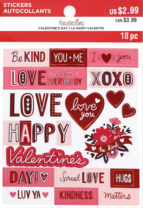 Recollections VALENTINE'S DAY Stickers Books Garland Bling Love Hearts ...