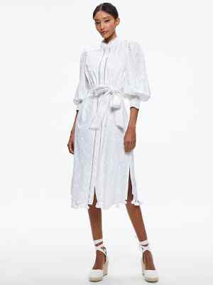 ALICE + OLIVIA SHANLEY WHITE EMBROIDERED BUTTON FRONT MIDI DRESS SIZE 6 ...