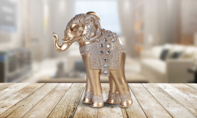 9"H Standing Elephant with Gem Statue Slim Elephant in Gold and Silver ...