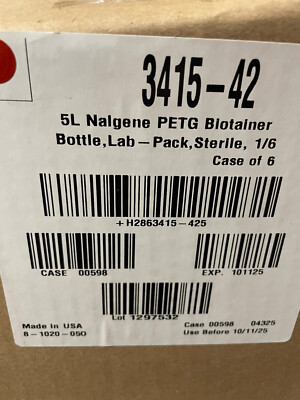 THERMO NALGENE 5L PETG Biotainer Square Bottle w/48mm Screw Cap 3415-42 ...