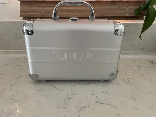Clinique Vintage 90’s Cosmetic Train Case Silver Metal Makeup Organizer ...