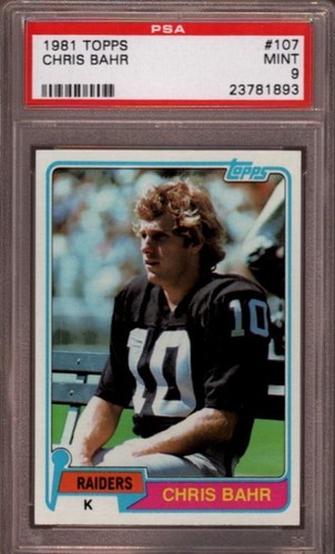 1981 TOPPS # 107 CHRIS BAHR (LOW POP) OAKLAND RAIDERS (RARE) PSA 9 MINT ...